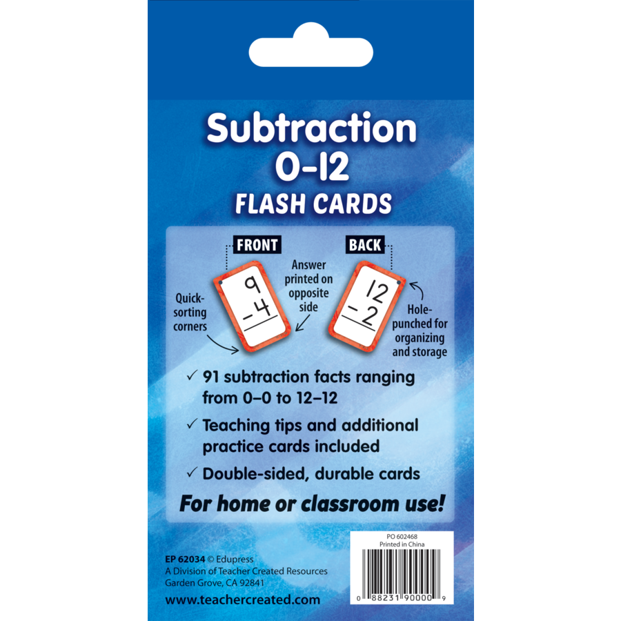 Edupress Subtraction 0-12 Flash Cards, 56 Cards (EP 62034) – Ramrock ...