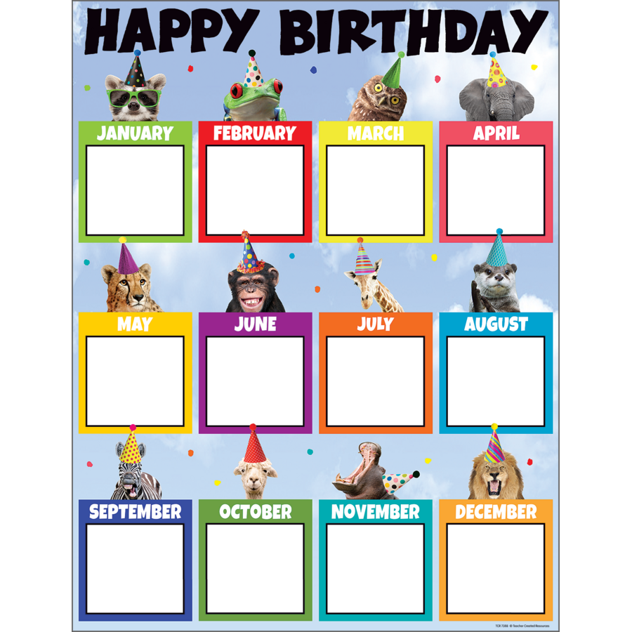 Teacher Created Resources Go Wild Animals Happy Birthday Chart (TCR 73 ...