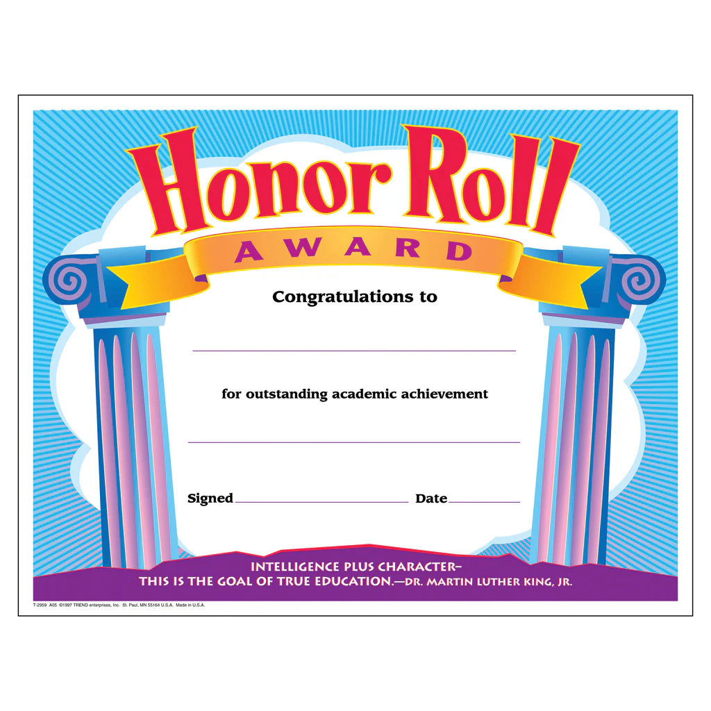 Trend Honor Roll Award Colorful Classics Certificates, 30 sheets (T 29 ...