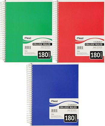 Mead Spiral Notebook 5 Subject,180 Count College-Ruled (05682 ...